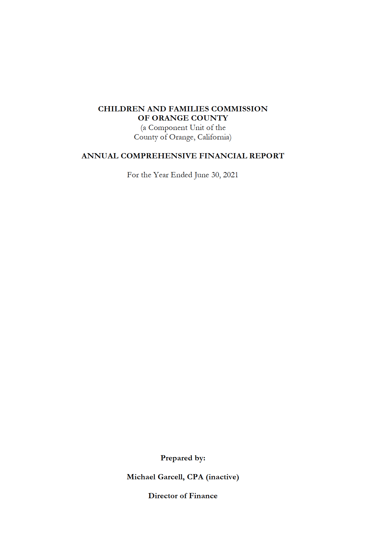Annual Comprehensive Financial Report - First 5 Orange County